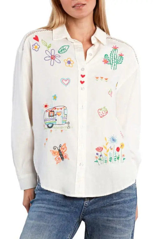 BILLY T Embroidered Moonflower Shirt - White Flower