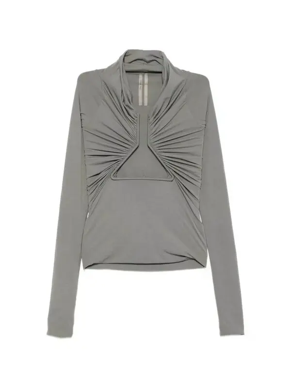 Rick Owens Long Sleeve V-neck Gathered Top - Grey