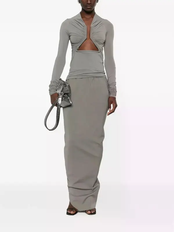 Rick Owens Long Sleeve V-neck Gathered Top - Grey