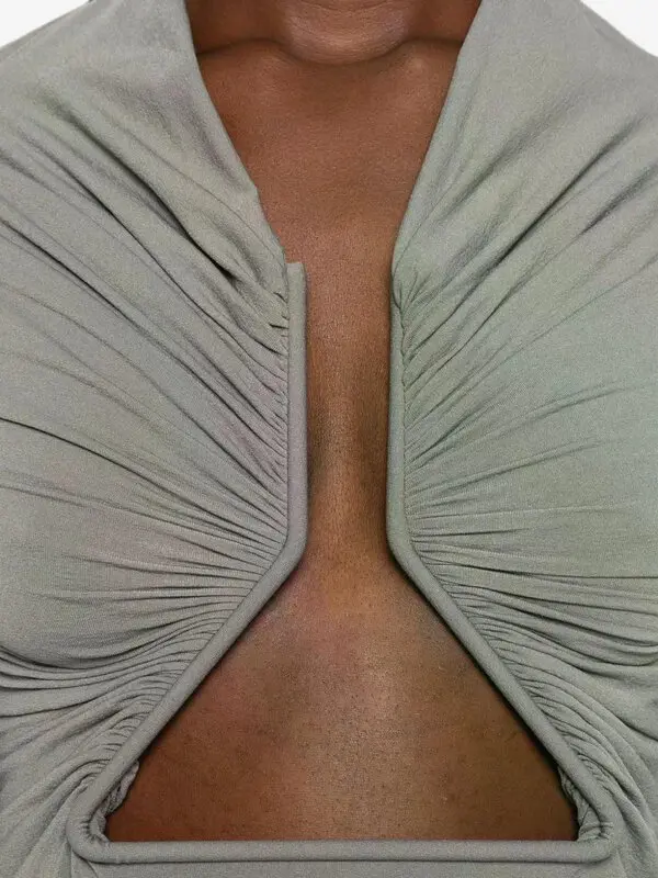 Rick Owens Long Sleeve V-neck Gathered Top - Grey