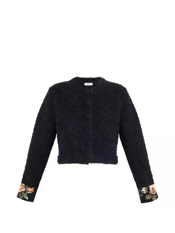 Erdem Bouclé Floral-cuff Cardigan - Black