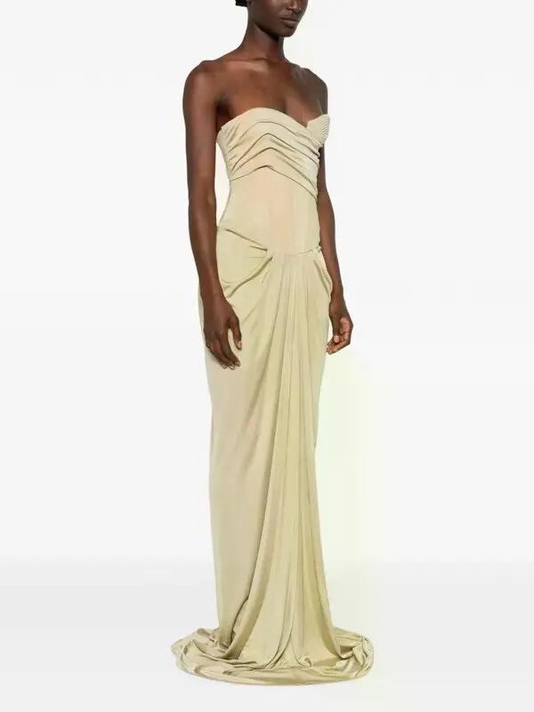 THE NEW ARRIVALS ILKYAZ OZEL Draped-corset Maxi Dress - Green