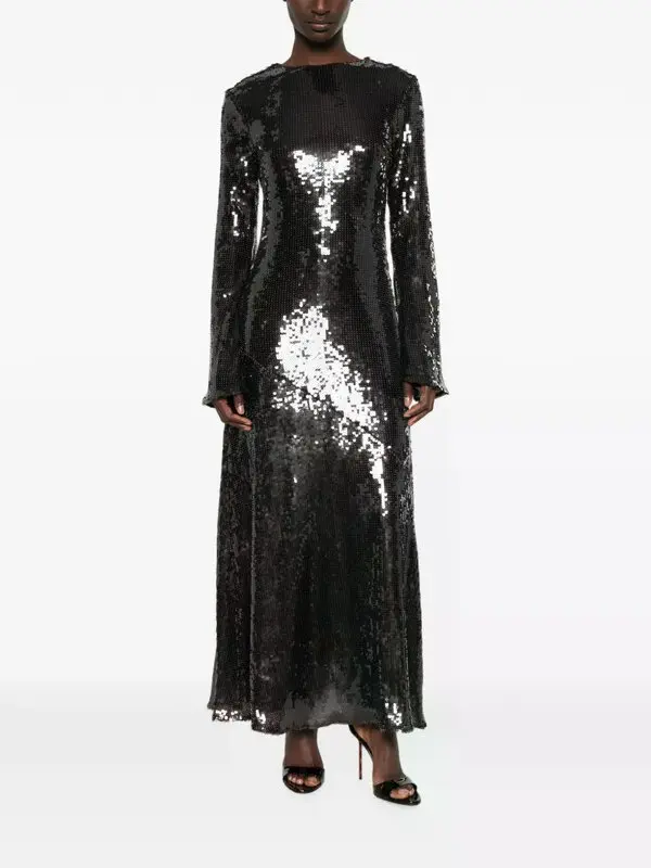 ROTATE BY BIRGER CHRISTENSEN Sequin-embellished Long-sleeve Maxi Dress - Black