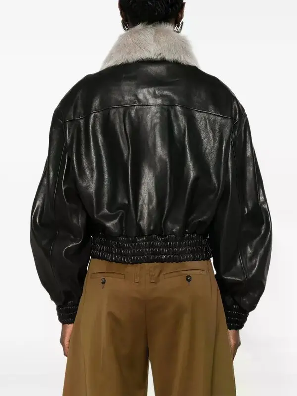 Nour Hammour Leather Fur-trimmed Jacket - Black