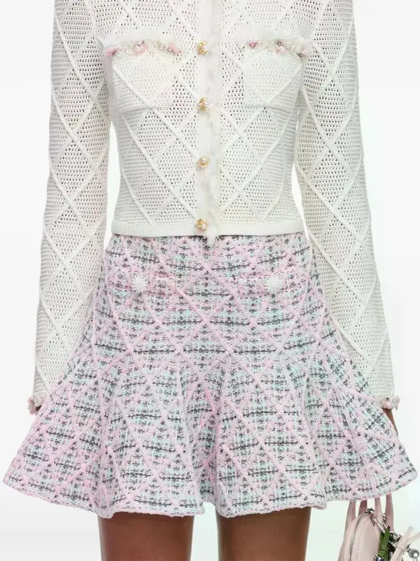 SELF-PORTRAIT Check Knit Mini Skirt - Pink