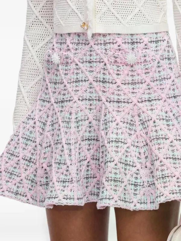 SELF-PORTRAIT Check Knit Mini Skirt - Pink