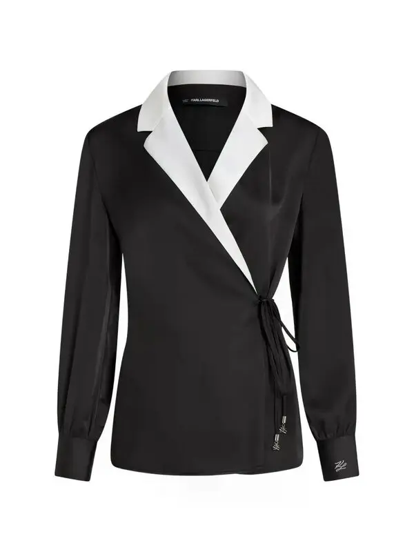 Karl Lagerfeld Satin-finish Wrap Blouse