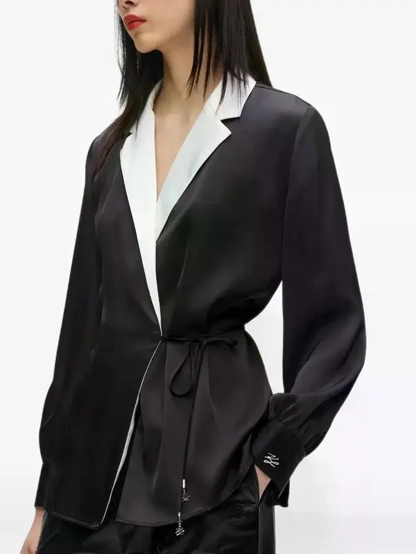 Karl Lagerfeld Satin-finish Wrap Blouse - Black