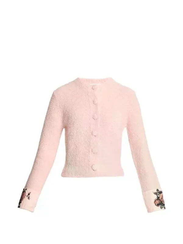 Erdem Bouclé Floral-detail Cardigan - Pink