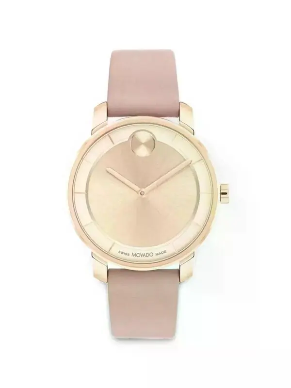 Movado 34mm Watch With Pink Leather Strap - Gold
