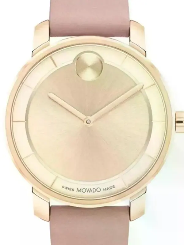 Movado 34mm Watch With Pink Leather Strap - Gold