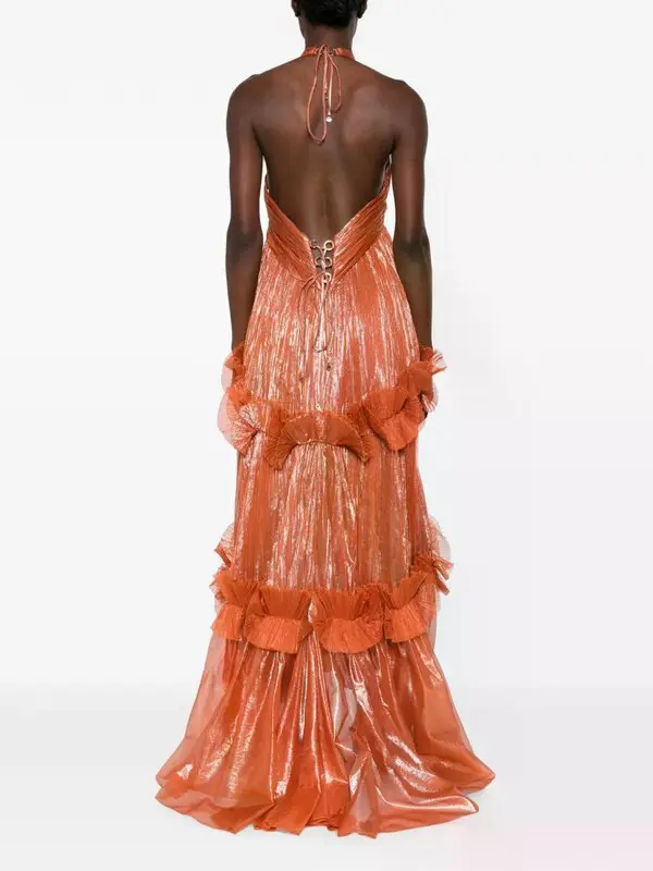 MARIA LUCIA HOHAN Ruffled Metallic-effect Maxi Dress