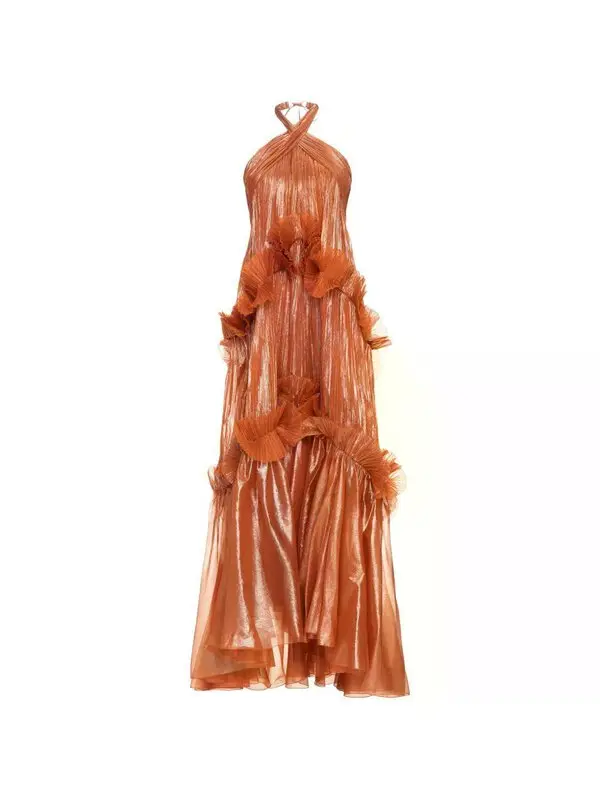 MARIA LUCIA HOHAN Ruffled Metallic-effect Maxi Dress - Orange