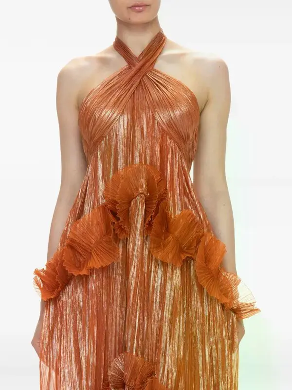 MARIA LUCIA HOHAN Ruffled Metallic-effect Maxi Dress