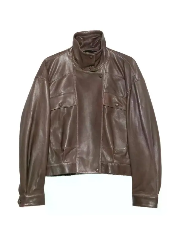 Nour Hammour Quincy Leather Bomber Jacket - Brown