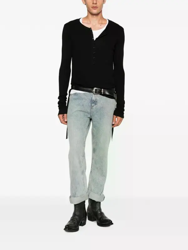 ANN DEMEULEMEESTER Ribbed-knit Henley Sweater