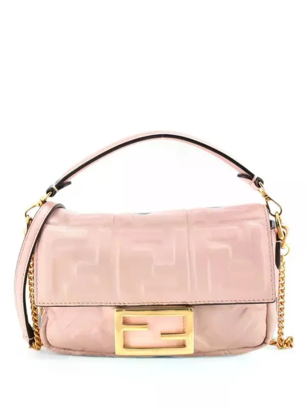 Fendi Baguette Nm Bag Zucca Embossed Leather Mini Crossbody Bag - Pink