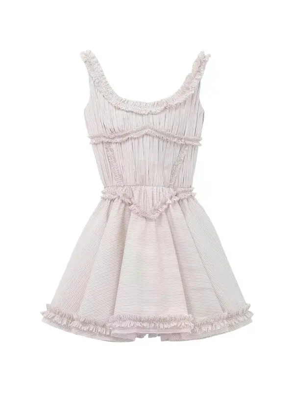 Alexander McQueen Pleated Ruffle Pinstripe Mini Dress - Pink
