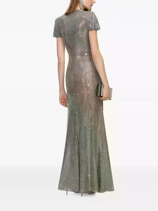 SELF-PORTRAIT Rhinestone Embellished Maxi Dress - Grey