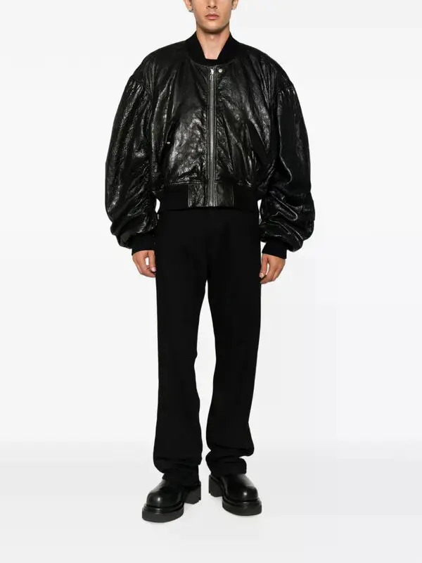 Rick Owens Crinkled Leather Bomber Jacket