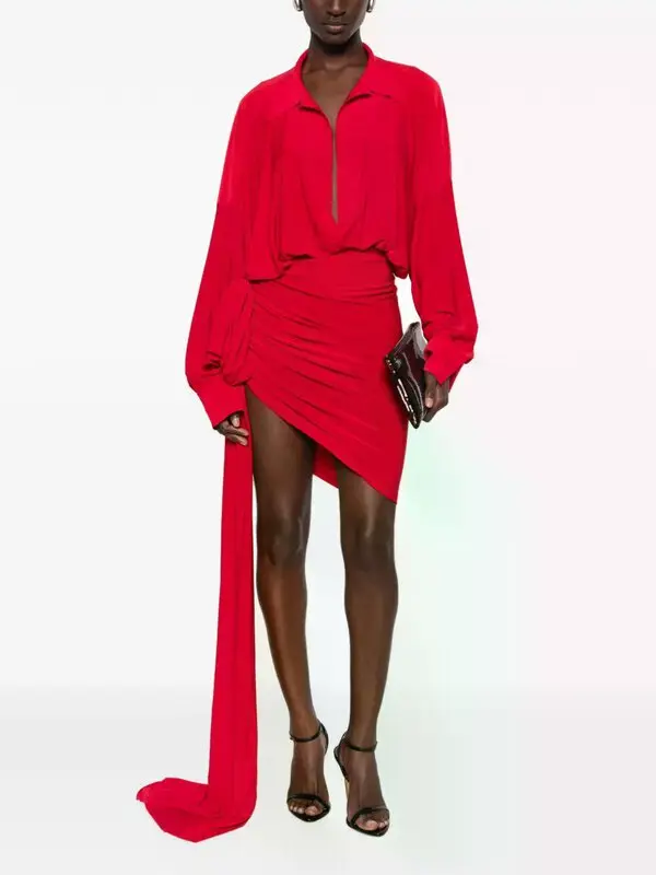Norma Kamali Bow-detail Draped Asymmetric Mini Dress - Red