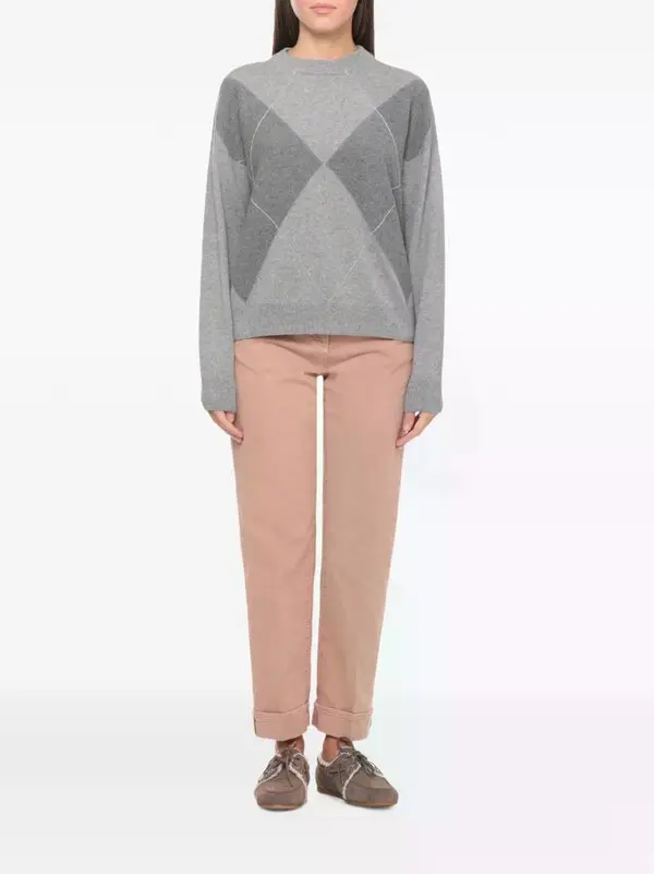 Peserico Argyle Knit Crew Neck Sweater - Grey