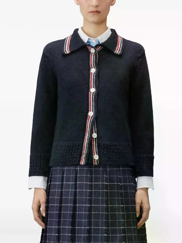 Thom Browne Hector Pointelle Knit Cardigan With Dog Intarsia - Blue