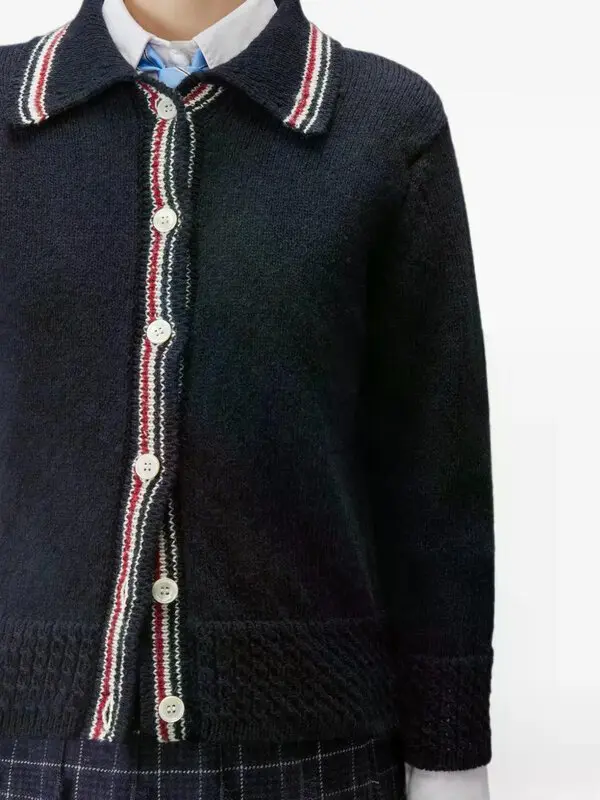 Thom Browne Hector Pointelle Knit Cardigan With Dog Intarsia - Blue