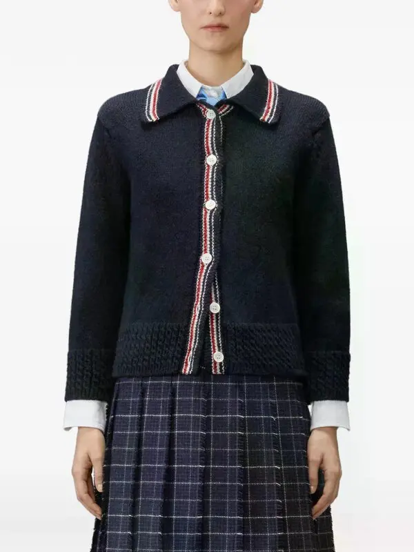 Thom Browne Hector Pointelle Knit Cardigan With Dog Intarsia - Blue