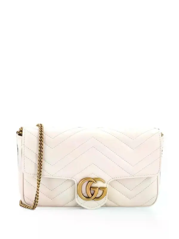Gucci Gg Marmont Flap Bag With Cardholder Matelasse Leather Small Shoulder Bag - White