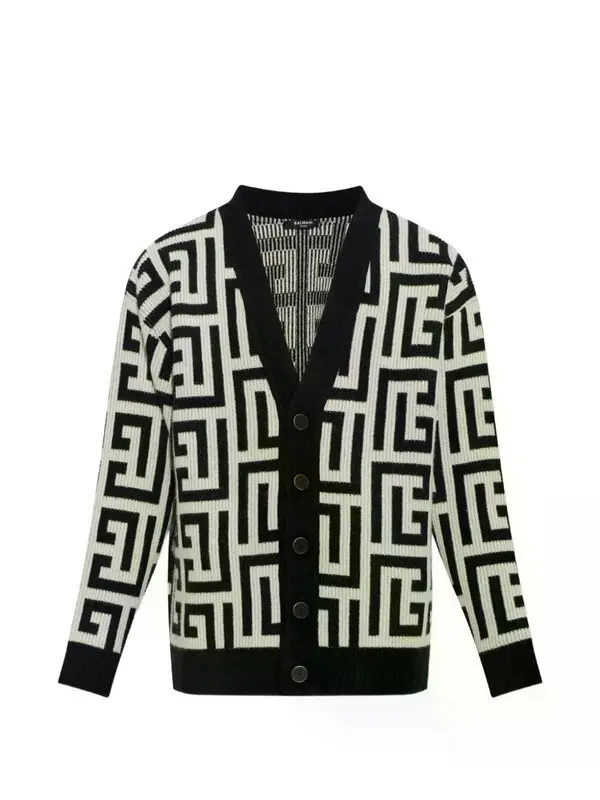 Balmain Monogram Pattern V-neck Cardigan - Black