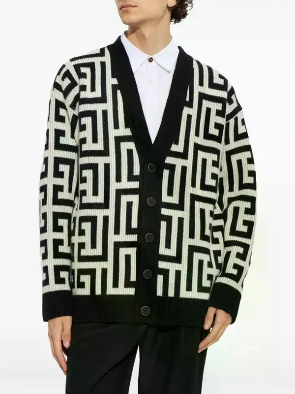 Balmain Monogram Pattern V-neck Cardigan