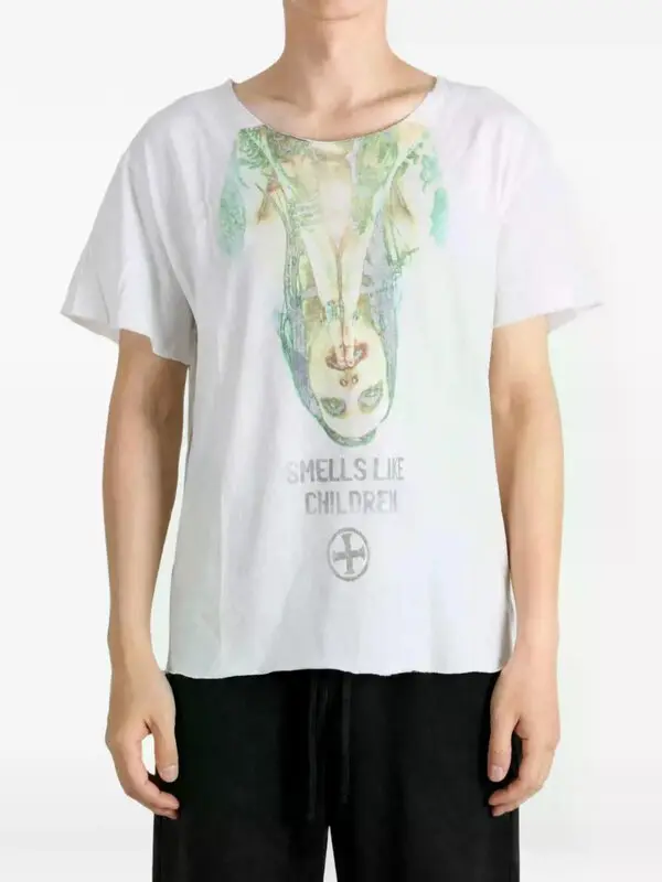SAITOS Graphic-print Raw-edge T-shirt