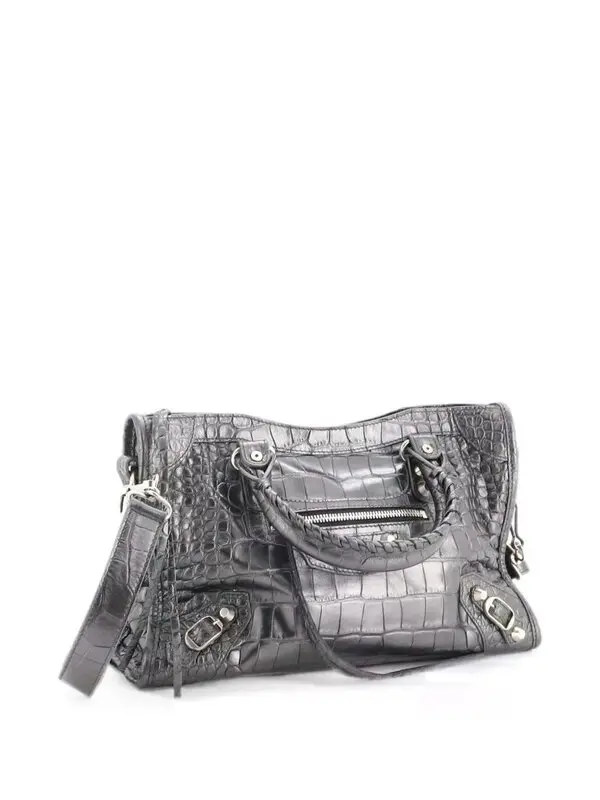 Balenciaga City Classic Studs Bag Crocodile Embossed Leather Small Satchel
