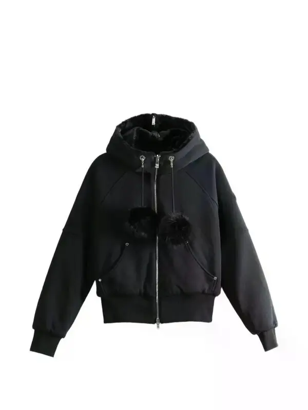 Moose Knuckles Oro Bunny Pom-pom Zip-up Reversible Hoodie - Black