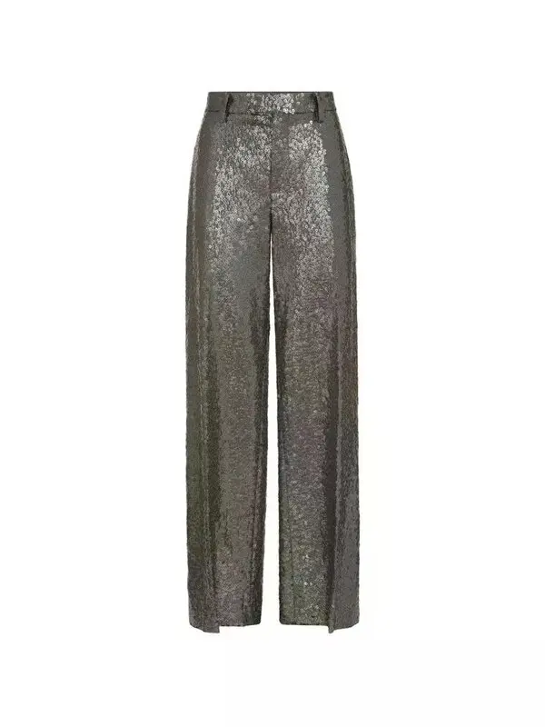 Brunello Cucinelli Sequined Wide Leg Trousers - Grey