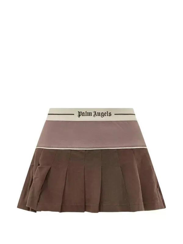 Palm Angels Logo Pleated Mini Skirt - Brown
