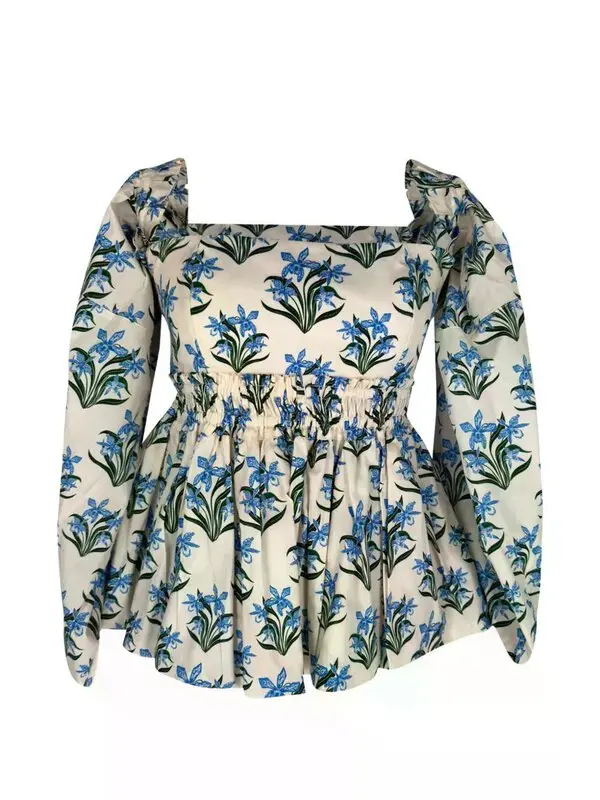 Agua Bendita Floral Print Puff Sleeve Peplum Top
