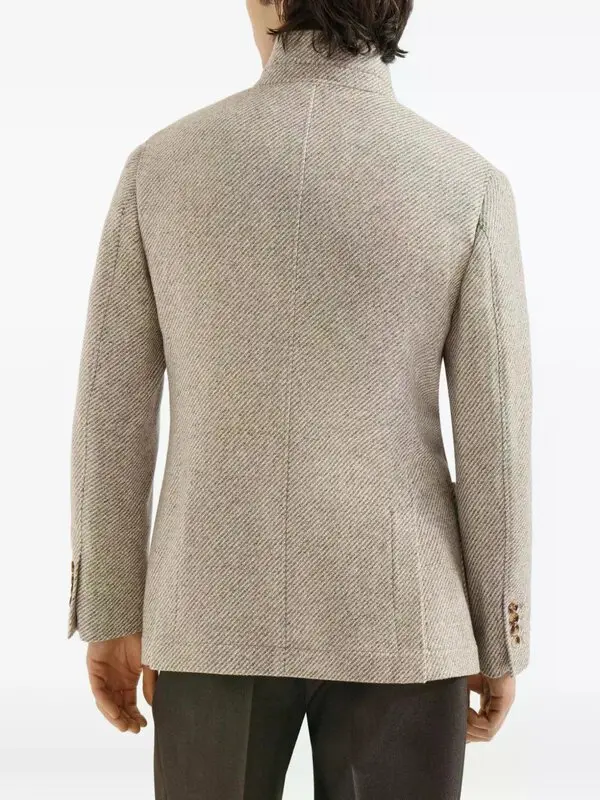 Brunello Cucinelli Cashmere And Silk Diagonal Outerwear Blazer With Patch Pockets
