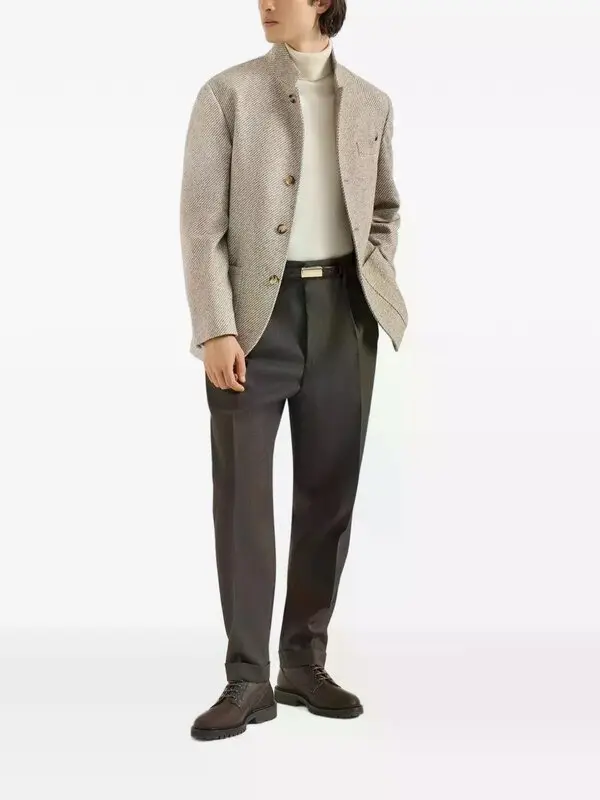 Brunello Cucinelli Cashmere And Silk Diagonal Outerwear Blazer With Patch Pockets - Neutrals