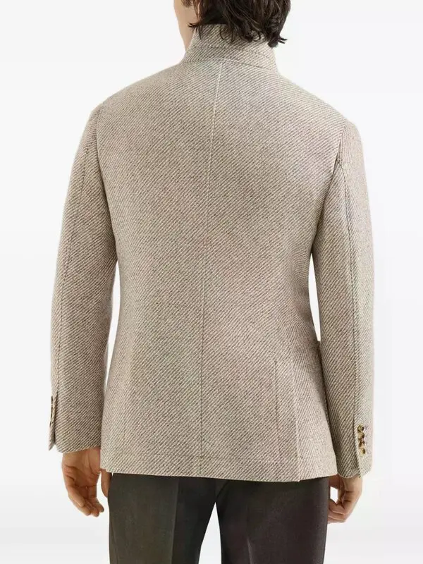 Brunello Cucinelli Cashmere And Silk Diagonal Outerwear Blazer With Patch Pockets - Neutrals