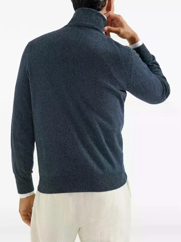 Brunello Cucinelli Mouliné Cashmere Turtleneck Sweater - Blue