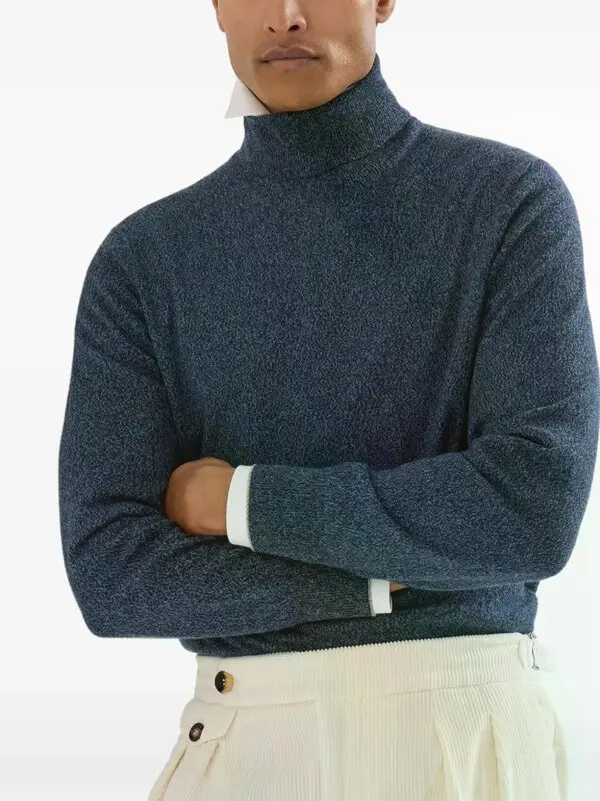 Brunello Cucinelli Mouliné Cashmere Turtleneck Sweater - Blue