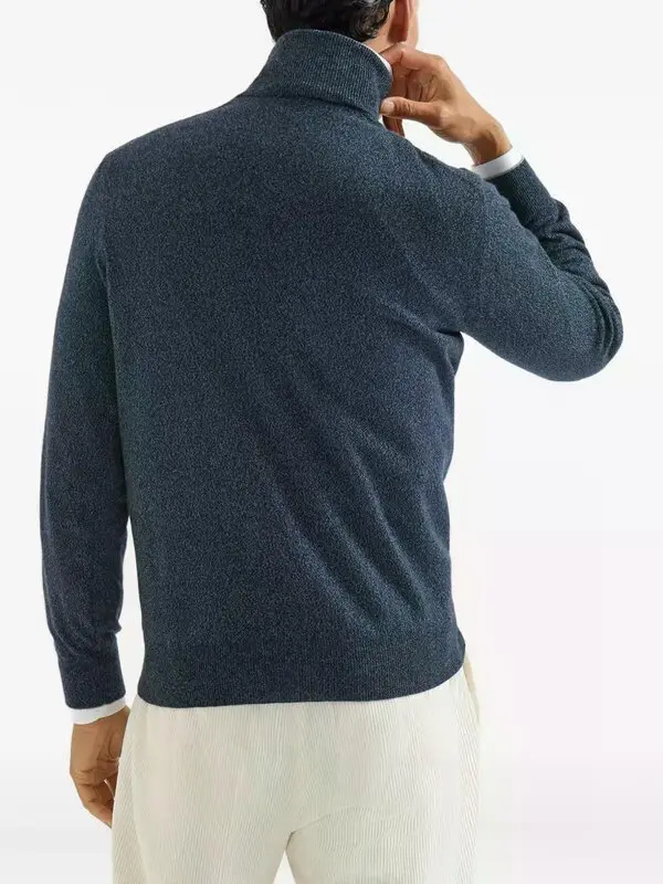 Brunello Cucinelli Mouliné Cashmere Turtleneck Sweater - Blue
