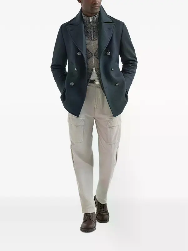 Brunello Cucinelli Virgin Wool, Silk, And Cashmere Chiné Cable Knit Cardigan With Intarsia - Grey