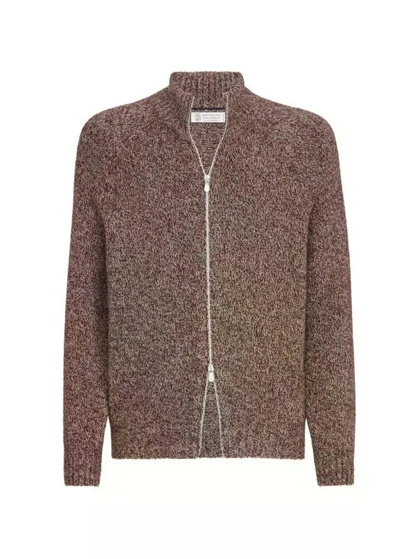 Brunello Cucinelli Chiné Cardigan In Virgin Wool, Silk, And Cashmere - Red