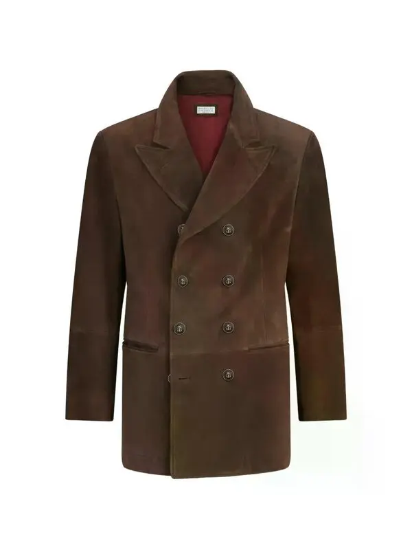 Brunello Cucinelli Suede Peak Lapel Outerwear Jacket