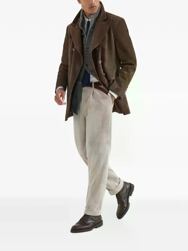 Brunello Cucinelli Suede Peak Lapel Outerwear Jacket