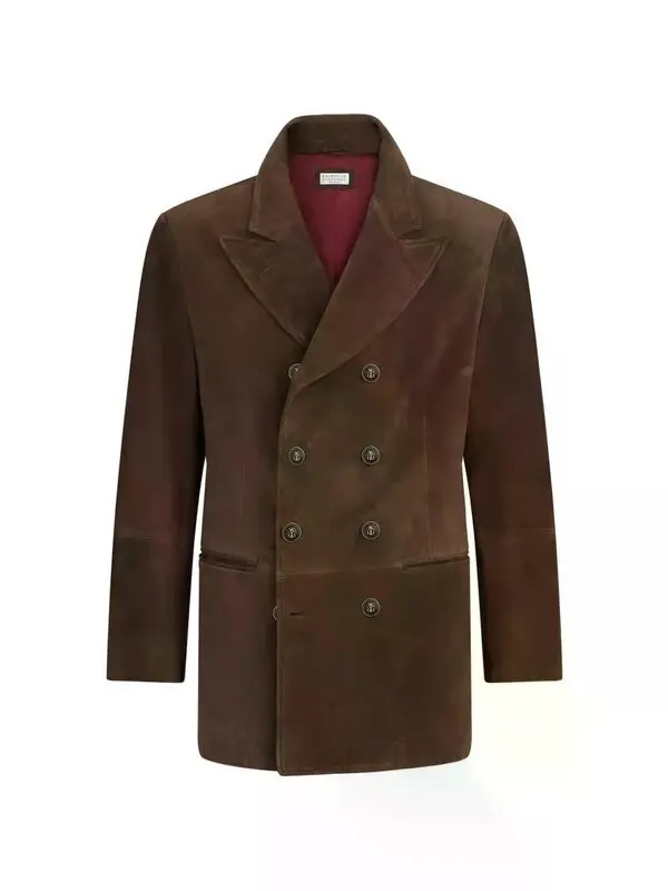 Brunello Cucinelli Suede Peak Lapel Outerwear Jacket