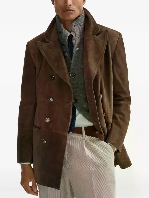 Brunello Cucinelli Suede Peak Lapel Outerwear Jacket